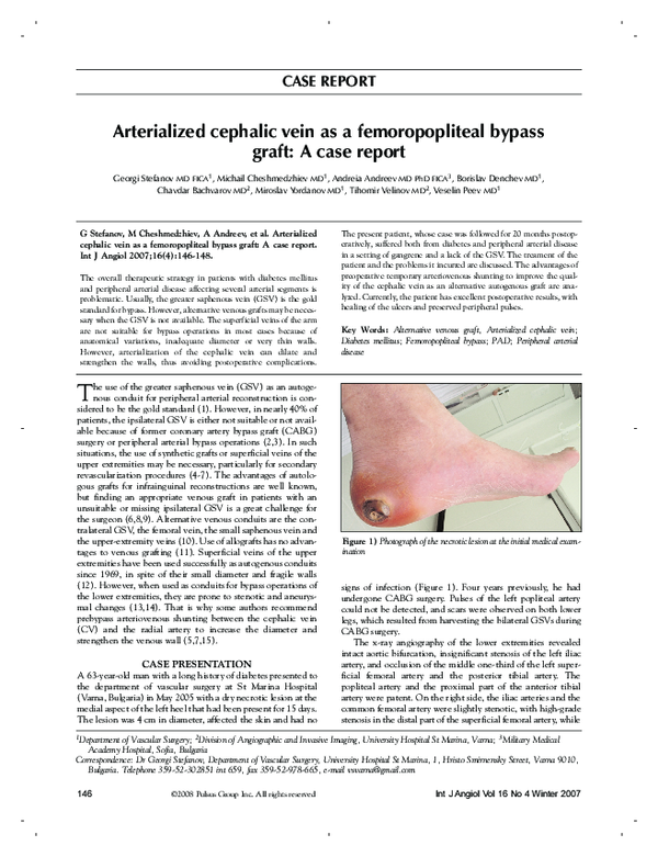 (PDF) Arterialized cephalic vein as a femoropopliteal bypass graft: A ...