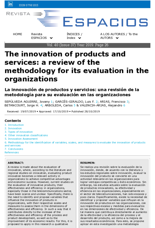 (PDF) The innovation of products and services. A review of the ...
