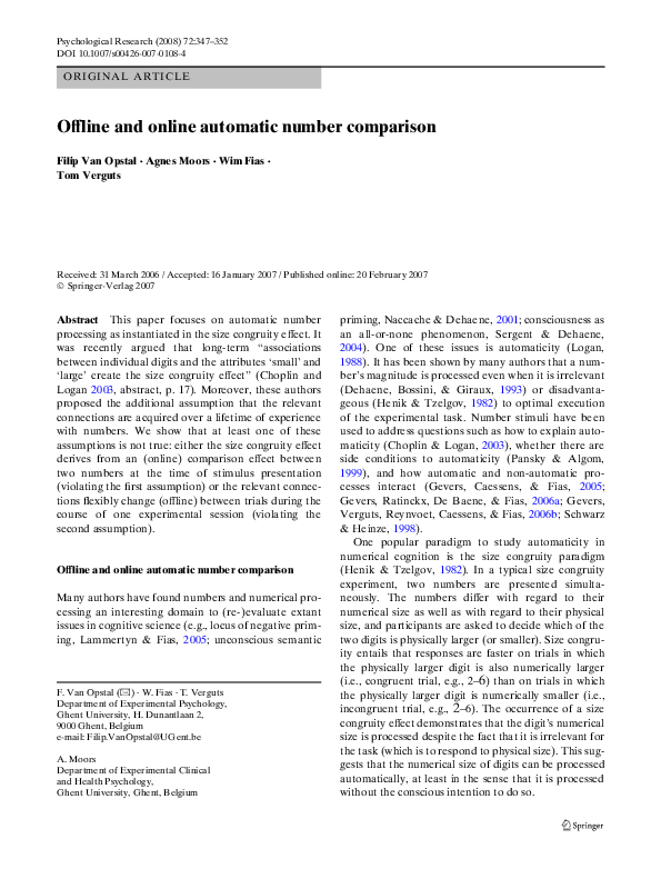 (PDF) Offline and online automatic number comparison