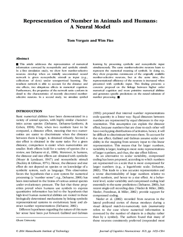 (PDF) Representation of Number in Animals and Humans: A Neural Model