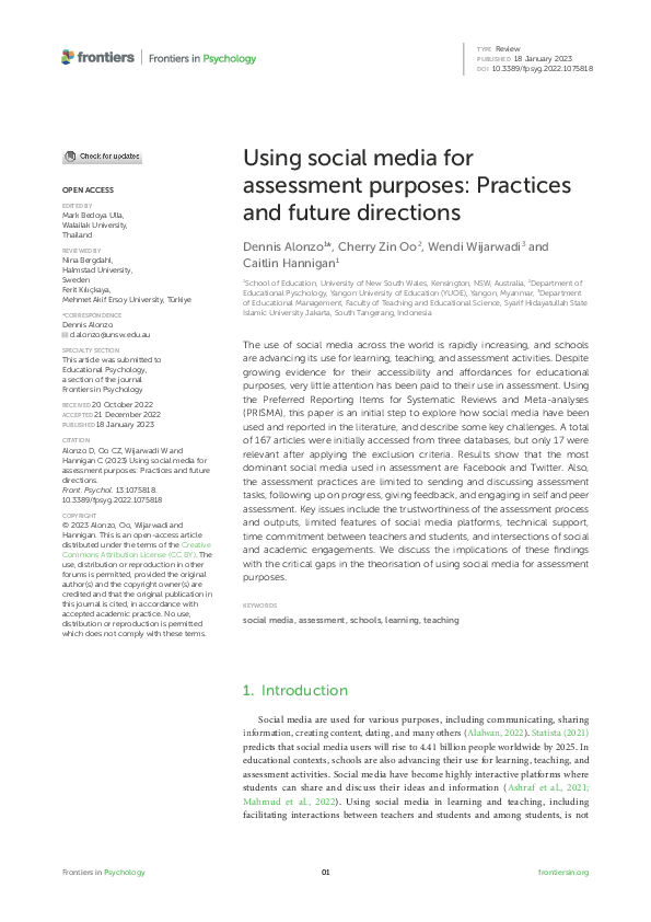 (PDF) Using social media for assessment purposes: Practices and future ...