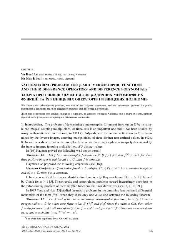 (PDF) Value-sharing for p-adic meromorphic functions