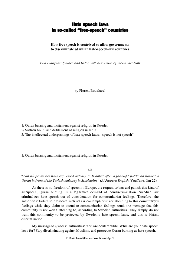 (PDF) Hate speech laws in so-called free-speech countries: How free ...