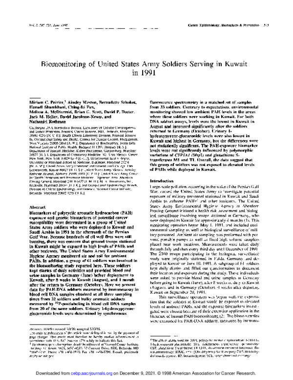 (PDF) Biomonitoring of United States Army soldiers serving in Kuwait in ...