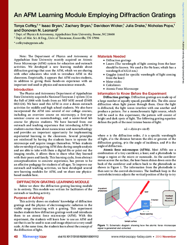 (PDF) An AFM Learning Module Employing Diffraction Gratings