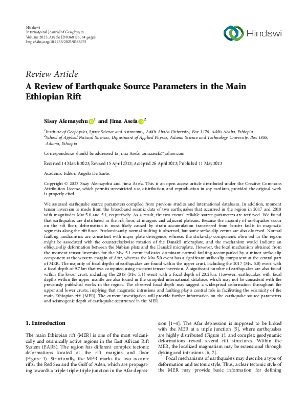 (PDF) A Review of Earthquake Source Parameters in the Main Ethiopian ...