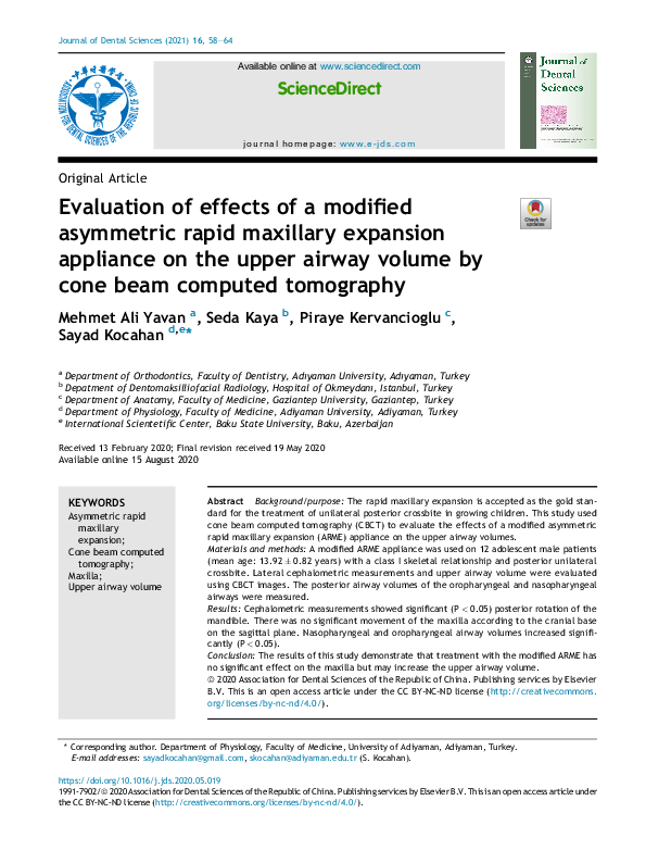 (PDF) Evaluation of effects of a modified asymmetric rapid maxillary expansion appliance on the ...