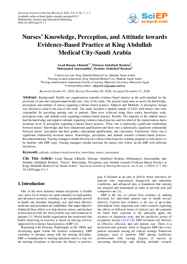 (PDF) Nurses’ Knowledge, Perception, and Attitude towards Evidence-Based Practice at King ...