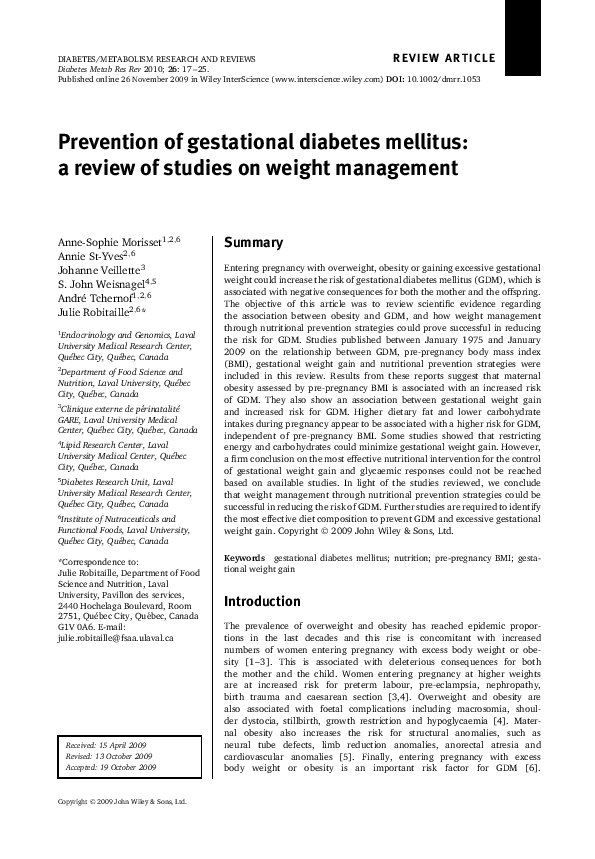 (PDF) Prevention of gestational diabetes mellitus: a review of studies ...