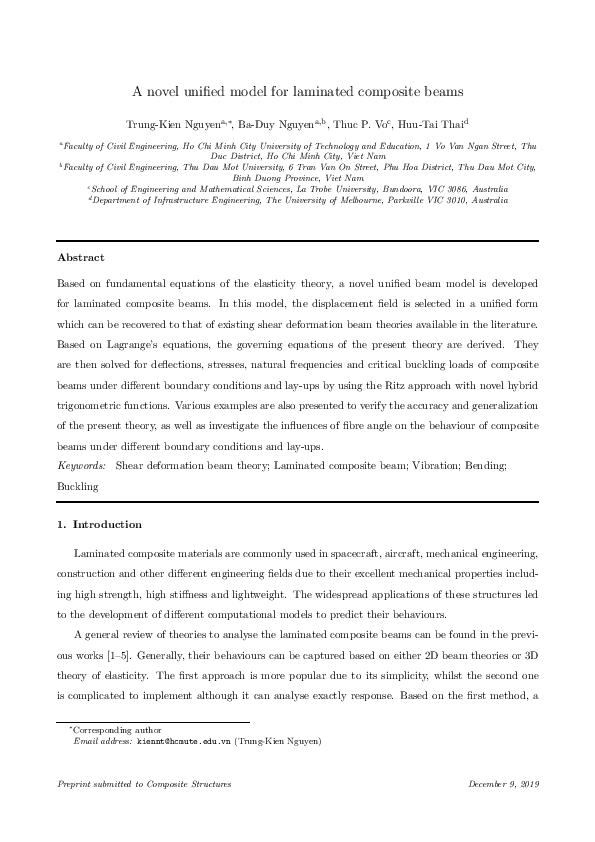 Pdf A Novel Unified Model For Laminated Composite Beams