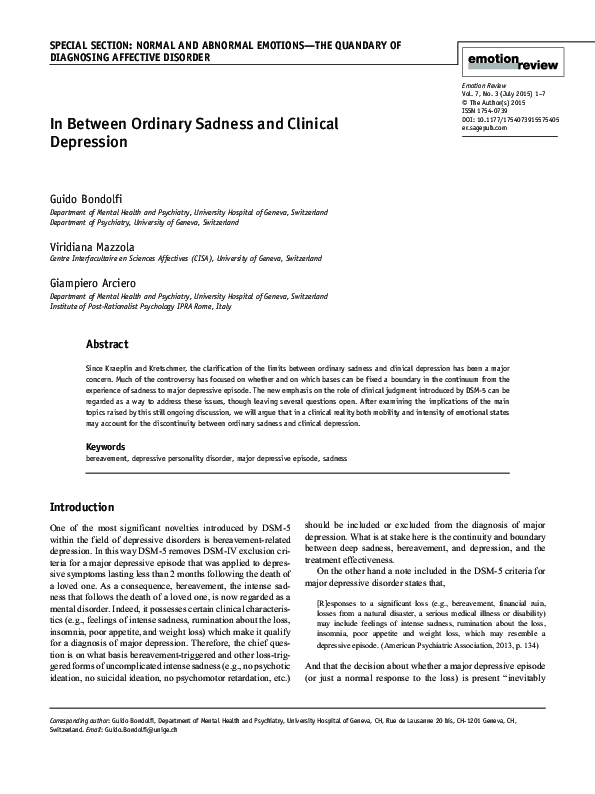 (PDF) Special Section : Normal and Abnormal Emotions — the Quandary of ...