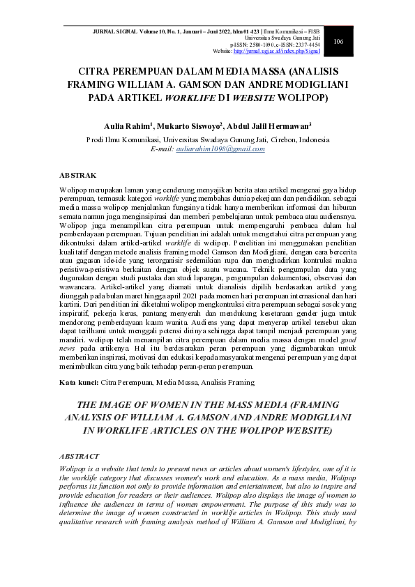 (PDF) Citra Perempuan Dalam Media Massa (Analisis Framing William A. Gamson Dan Andre Modigliani ...