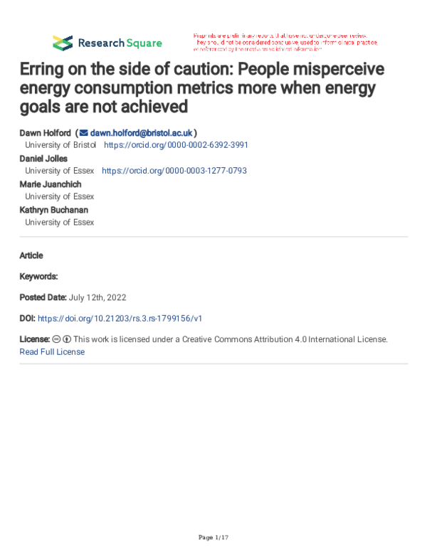 (PDF) Erring on the side of caution: People misperceive energy ...