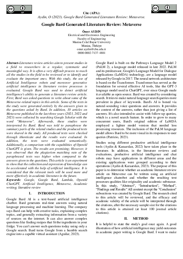 (PDF) Google Bard Generated Literature Review: Metaverse