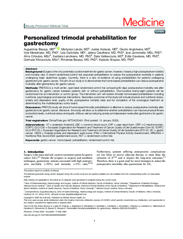 (PDF) Personalized trimodal prehabilitation for gastrectomy | Augustinas Baušys - Academia.edu