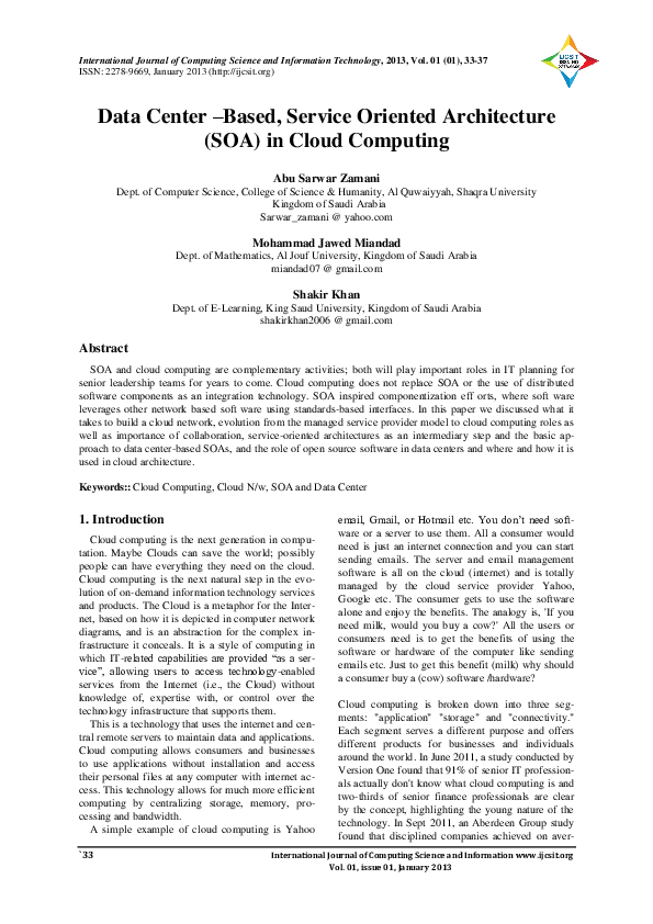 Pdf Data Center Based Service Oriented Architecture Soa In Cloud Computing Mr Shakir