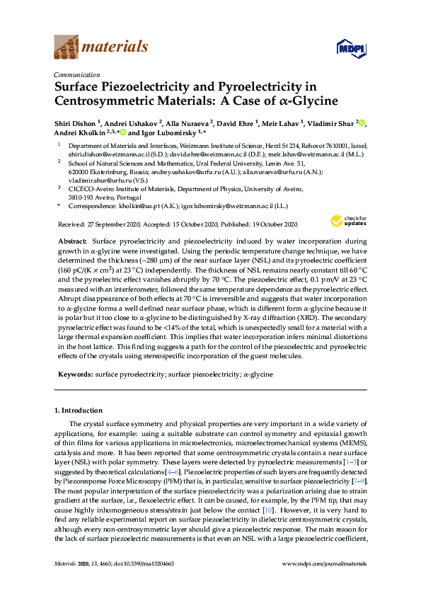 (PDF) Surface Piezoelectricity and Pyroelectricity in Centrosymmetric Materials: A Case of α-Glycine