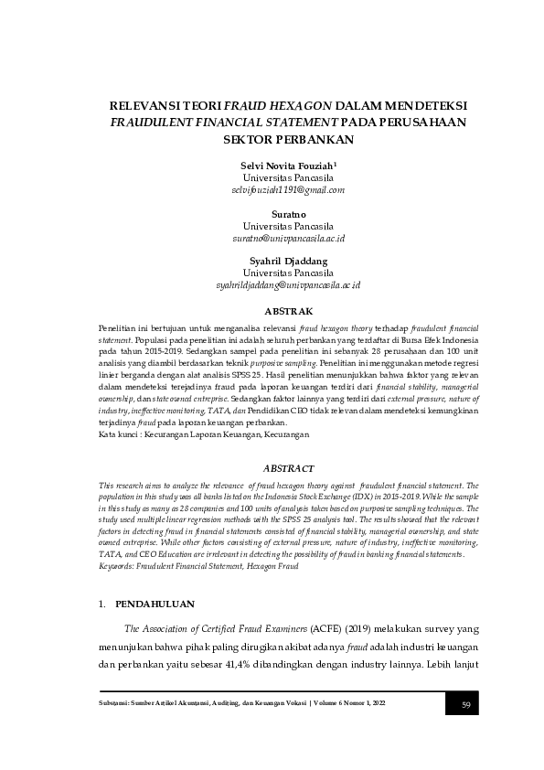 (PDF) Relevansi Teori Fraud Hexagon dalam Mendeteksi Fraudulent ...