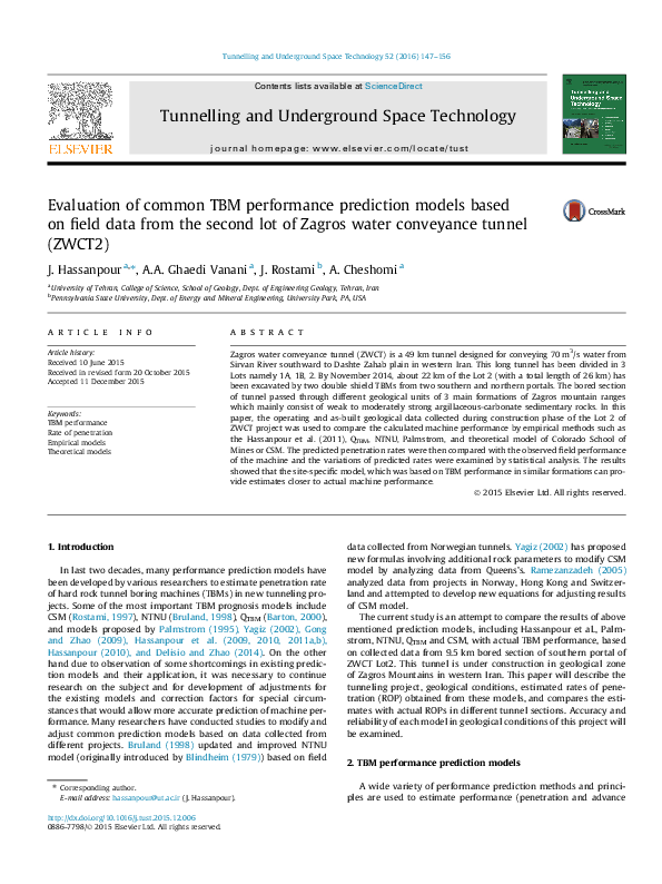 (PDF) Evaluation of common TBM performance prediction models based on field data from the second ...
