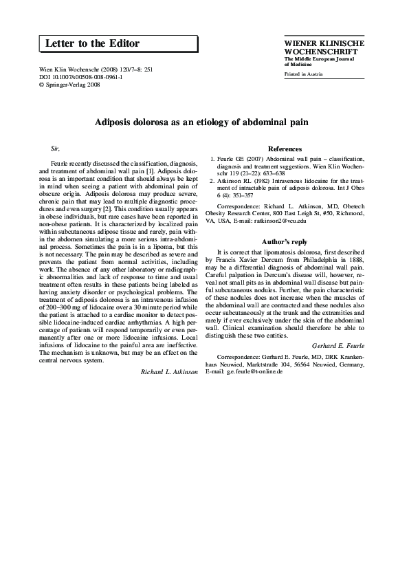 (PDF) Adiposis dolorosa as an etiology of abdominal pain