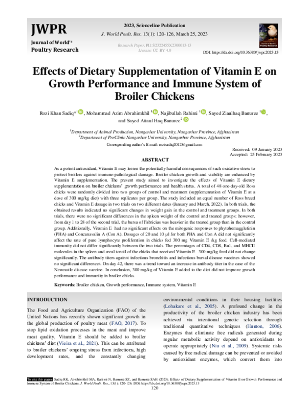 (PDF) Effects of Dietary Supplementation of Vitamin E on Growth ...