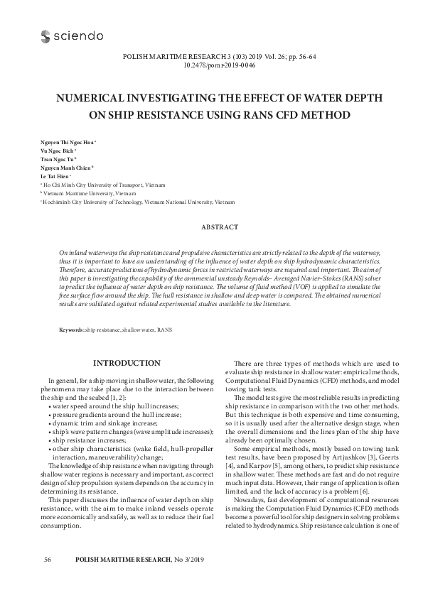 (PDF) Numerical Investigating the Effect of Water Depth on Ship ...