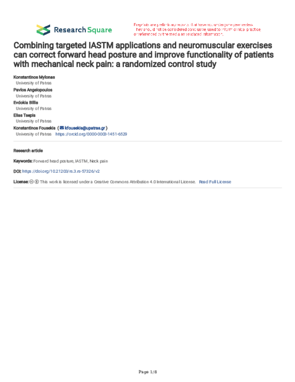 (PDF) Combining targeted IASTM applications and neuromuscular exercises can correct forward head ...