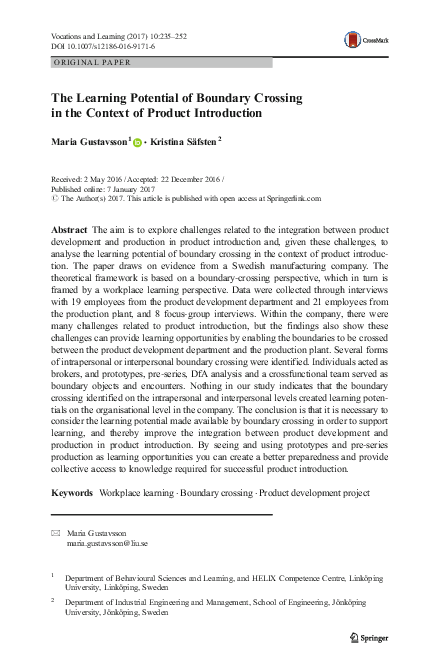 (PDF) The Learning Potential of Boundary Crossing in the Context of Product Introduction