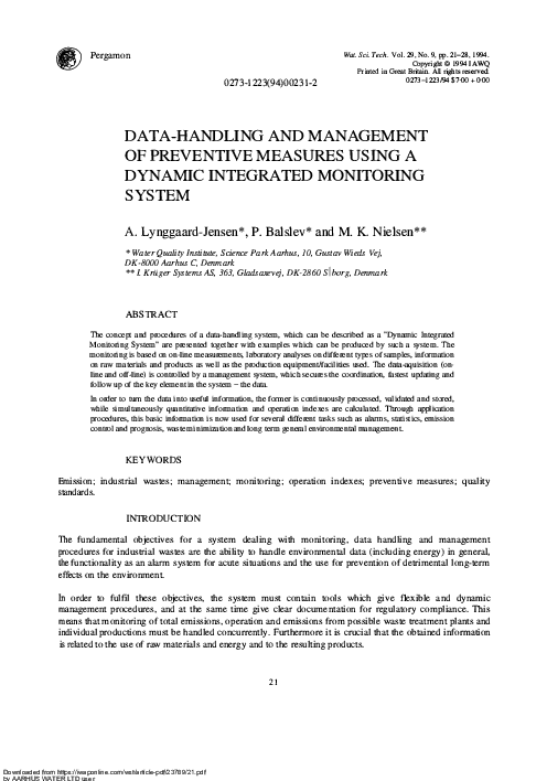 (PDF) Data-Handling and Management of Preventive Measures Using a Dynamic Integrated Monitoring ...