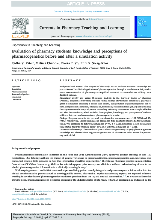 (PDF) Evaluation of pharmacy students' knowledge and perceptions of ...