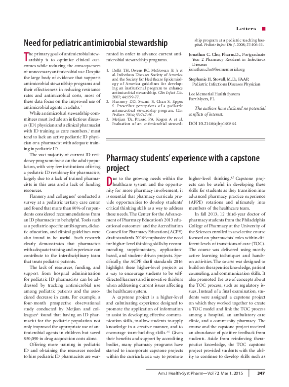 (PDF) Pharmacy students' experience with a capstone project