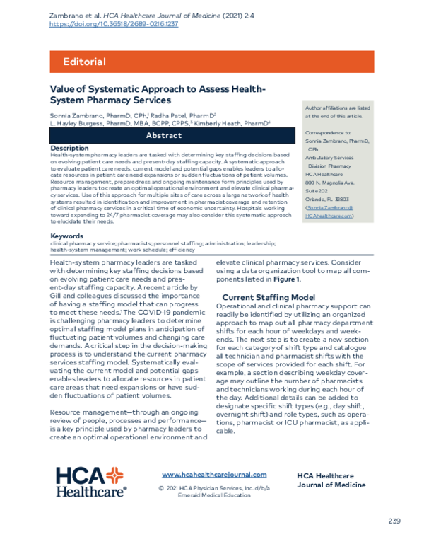 (PDF) Value of Systematic Approach to Assess Health-System Pharmacy ...