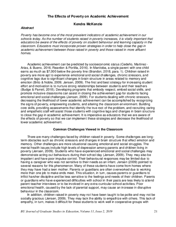 (PDF) The Effects of Poverty on Academic Achievement