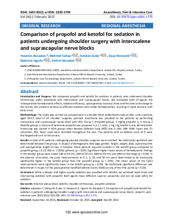 (PDF) Comparison of propofol and ketofol for sedation in patients ...