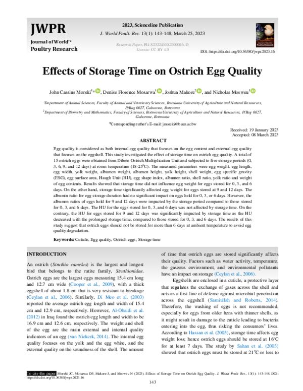 (PDF) Effects of Storage Time on Ostrich Egg Quality
