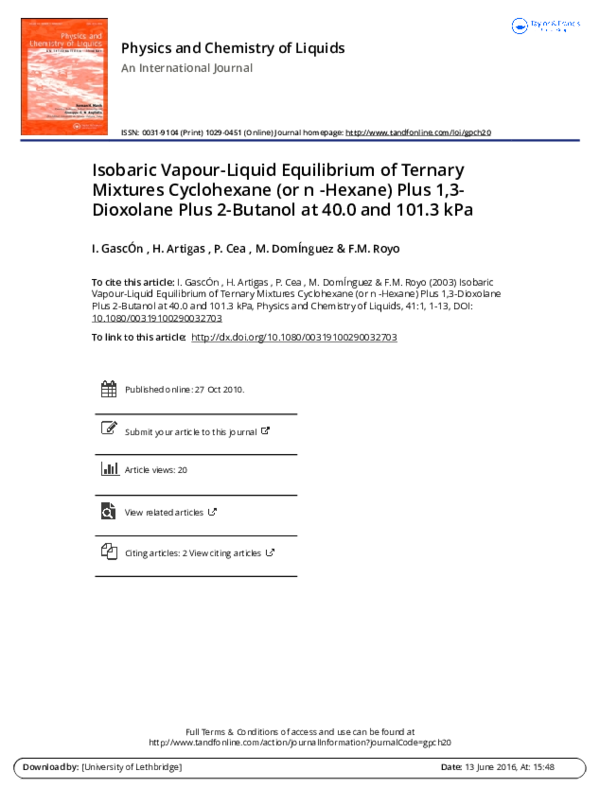(PDF) Isobaric Vapour-Liquid Equilibrium of Ternary Mixtures ...
