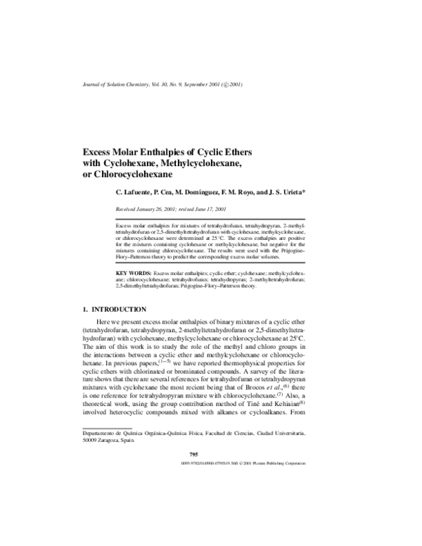 (PDF) Excess molar enthalpies of cyclic ethers with cyclohexane, methylcyclohexane, or ...