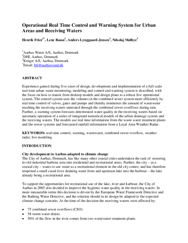 (PDF) Operational Real Time Control and Warning System for Urban Areas ...