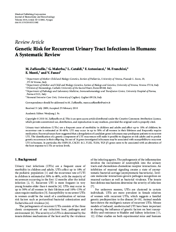 (PDF) Genetic Risk for Recurrent Urinary Tract Infections in Humans: A ...