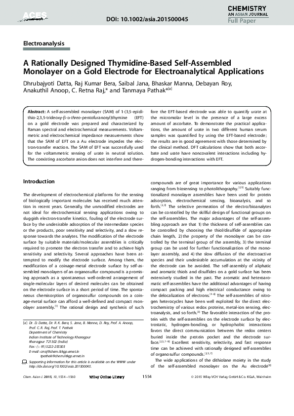 (PDF) A Rationally Designed Thymidine-Based Self-Assembled Monolayer on ...