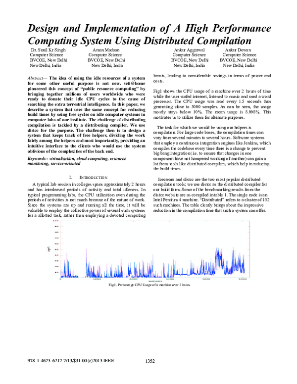 Pdf Design And Implementation Of A High Performance Computing System Using Distributed Compilation