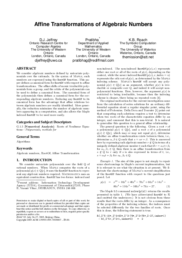 (PDF) Affine transformations of algebraic numbers