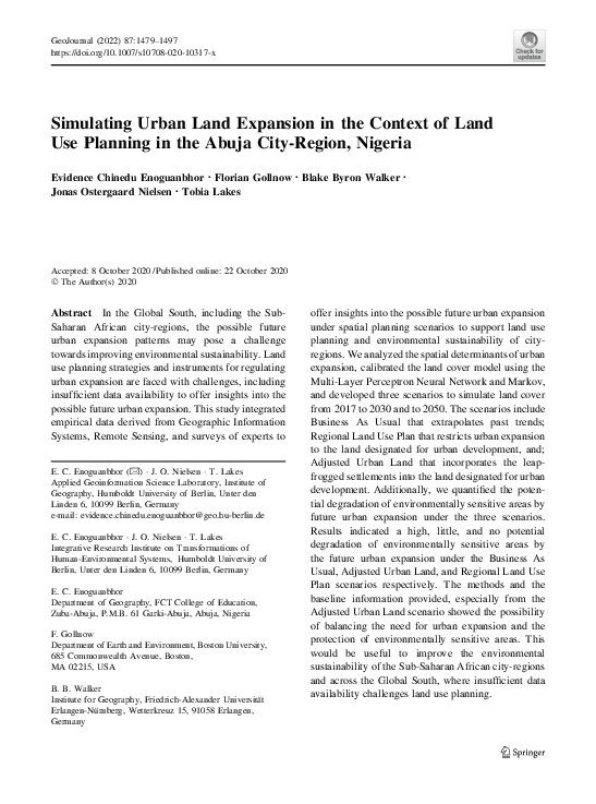 (PDF) Simulating Urban Land Expansion in the Context of Land Use Planning in the Abuja City ...