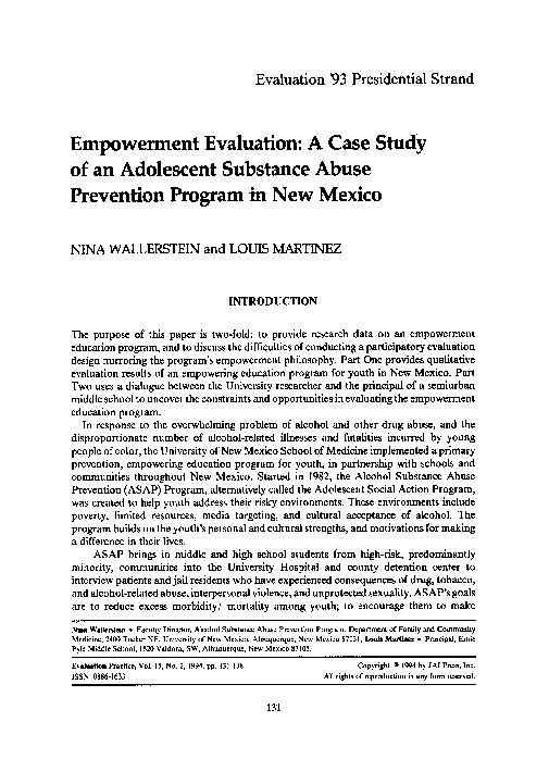 (PDF) Empowerment Evaluation: A Case Study of an Adolescent Substance ...