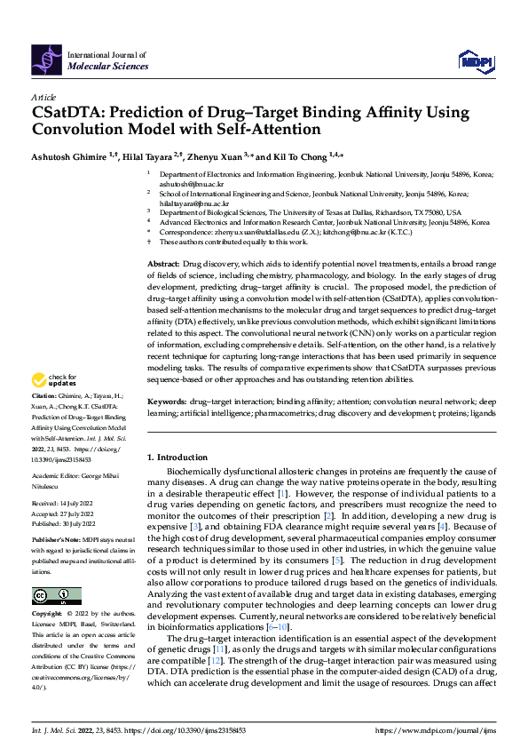 Pdf Csatdta Prediction Of Drug Target Binding Affinity Using
