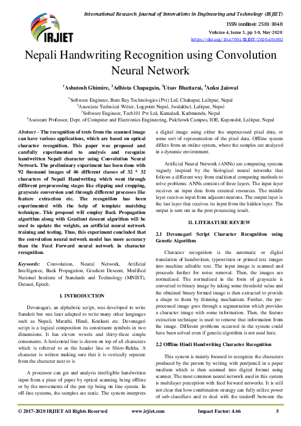 (PDF) Nepali Handwriting Recognition using Convolution Neural Network