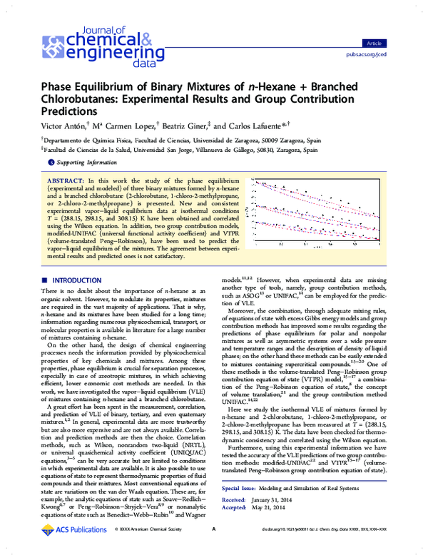 (PDF) Phase Equilibrium of Binary Mixtures of n-Hexane + Branched ...