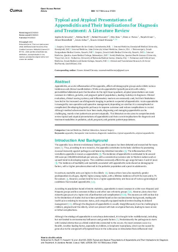 (PDF) Typical and Atypical Presentations of Appendicitis and Their ...