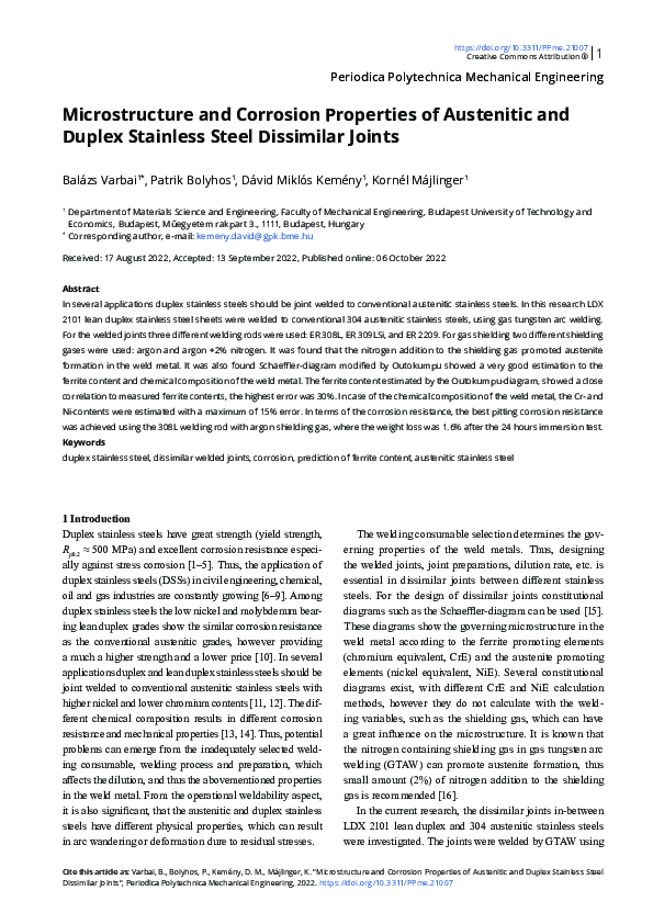 (PDF) Microstructure and Corrosion Properties of Austenitic and Duplex Stainless Steel ...