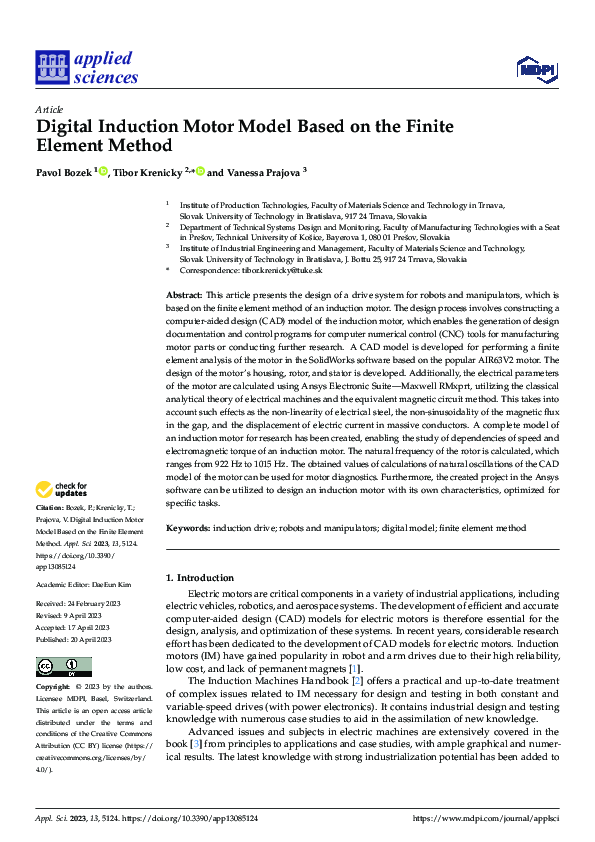 Digital Induction Motor Model Based on the Finite Element Method